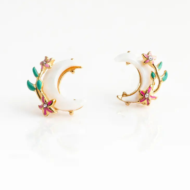 Shell Moon and Flower Stud Earrings – Spark Science Store YYC